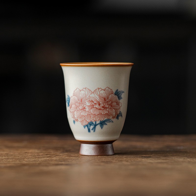 德白汝窑闻香杯芙蓉花开片言川杯中国风传统复古高颜值送妈妈礼物