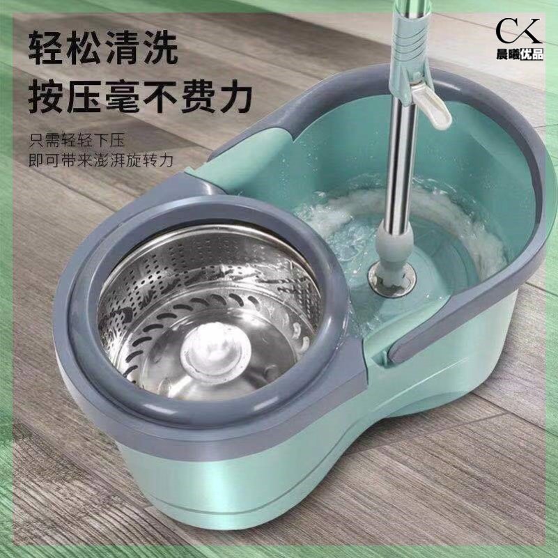 加厚带轮双驱动拖把桶旋转不锈钢甩干墩布家用拖布免手洗干湿两用