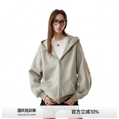 基础款纯色百搭连帽廓形外套