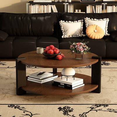 中型式实木小茶几圆形茶桌桌户小子古UKD风家用客厅美式复古新款