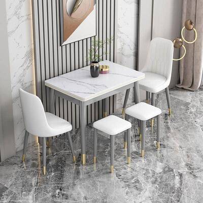 折可叠岩板餐桌家用小户型伸饭缩实吃桌子意式MVN简约餐桌木椅组