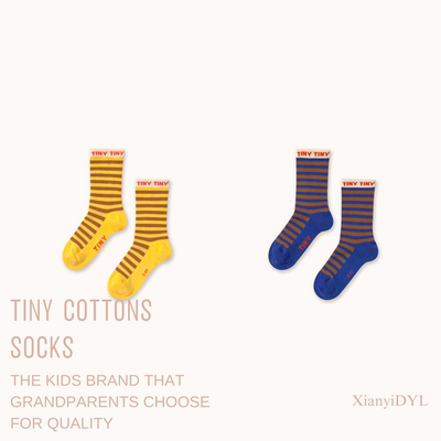 25秋冬tinycottons儿童高弹力羊毛棉质中筒袜袜子条纹樱桃卡通