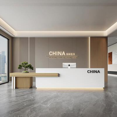 公司前台酒店待物业新中式烤漆接待接办公桌大吧台仿理石QDG38迎