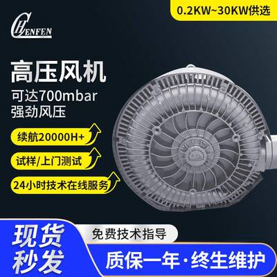 4KW漩涡环形鼓风机HB-6346双段风机真空吸附漩涡气泵工业鼓风机