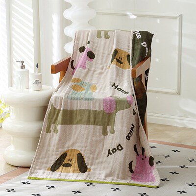 80*160cm棉质浴巾可爱卡通多功能夏季盖毯沙发巾四层纱布浴巾