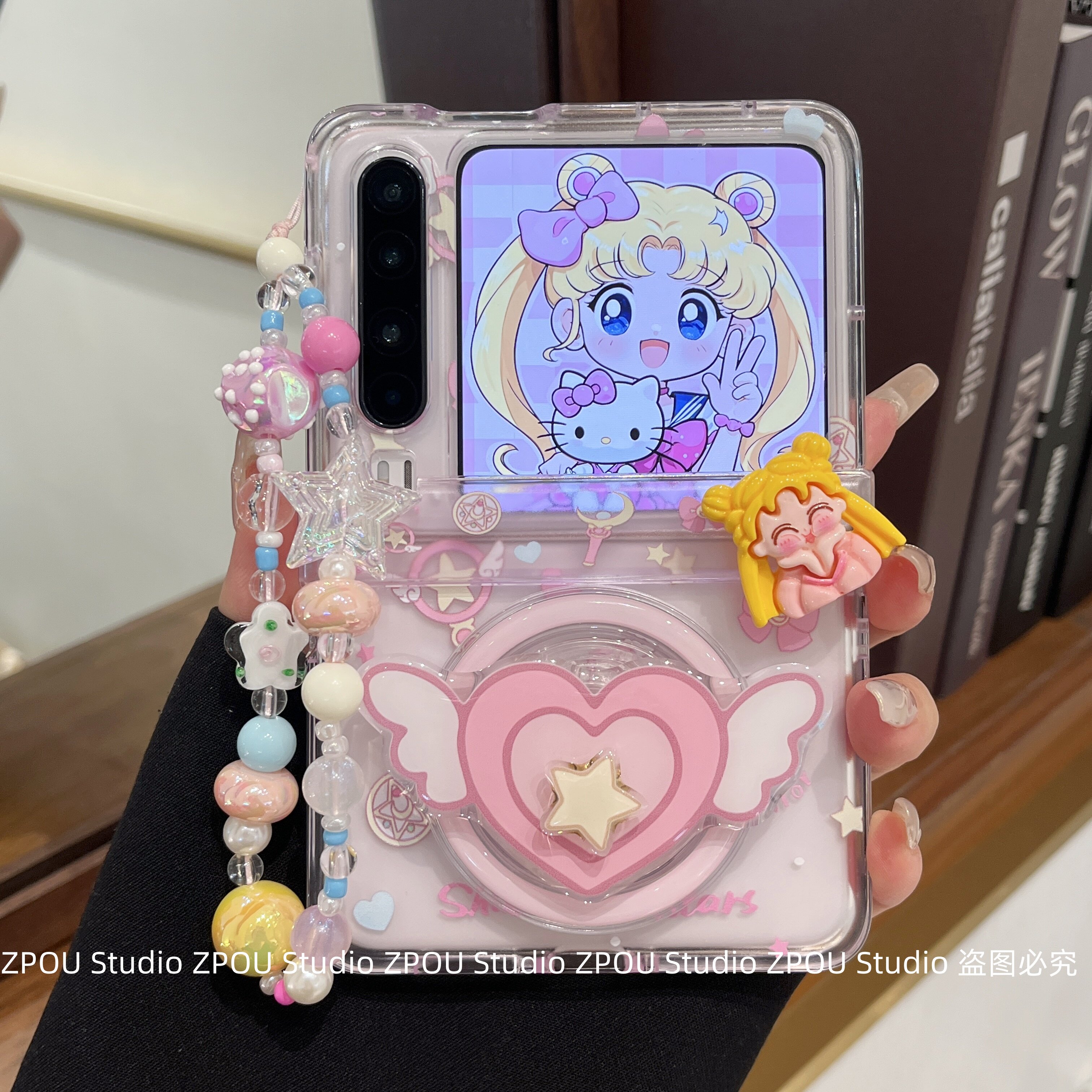适用华为PuraX折叠屏手机壳美少女战士p60/50pocket2磁吸支架荣耀MagicVFlip小米MIXFlip2女好看带挂绳保护