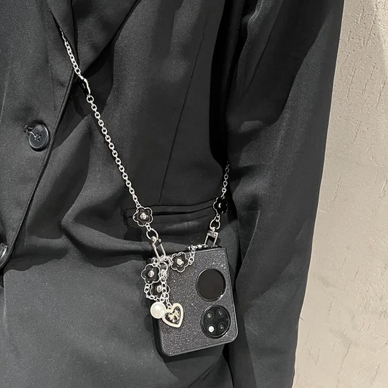 春夏高级黑闪钻气球狗狗手链适用华为pocket2手机壳p50pockets翻盖高档女款purax奢华宝盒novaflip折叠屏个性
