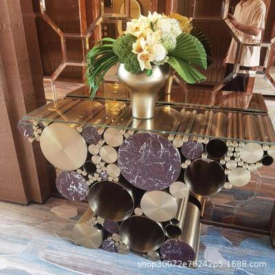 高意葡牙不锈钢气泡250821玄关台端别墅家用客厅装饰桌入户门陶玄