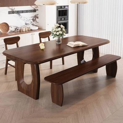 法式实形木原木餐桌长方家JRU用餐厅饭大桌椅组合吃客厅长书桌