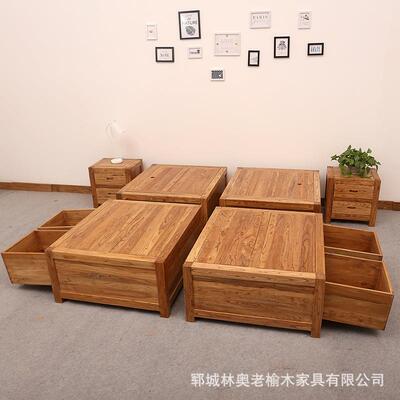 新中式老双榆木床酒店民主大宿LFU人床实木床卧床全实木框架中式