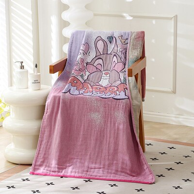 80*160cm棉质浴巾可爱卡通多功能夏季盖毯沙发巾四层纱布浴巾