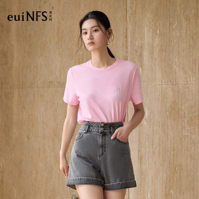 恩比时纯色短袖T恤2025夏季新款轻薄莫代尔棉简约百搭短款上衣女