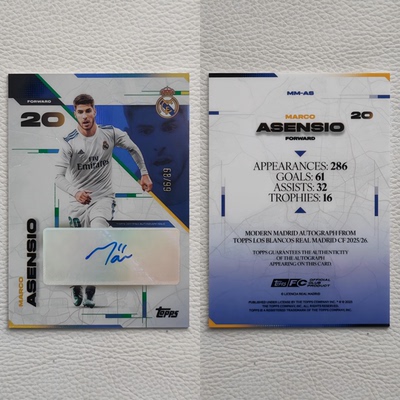TOPPS 白衣军团 皇家马德里 阿森西奥 亲签 签名 签字 球星卡
