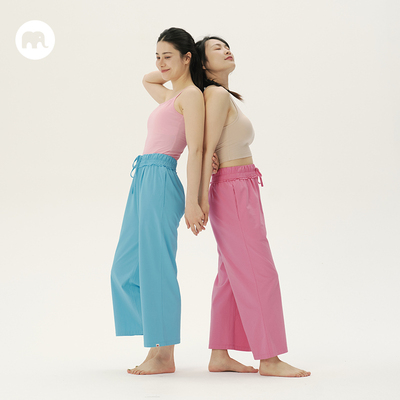 omshan·花边抽绳九分直筒裤 气质纯棉宽松日常瑜伽裤