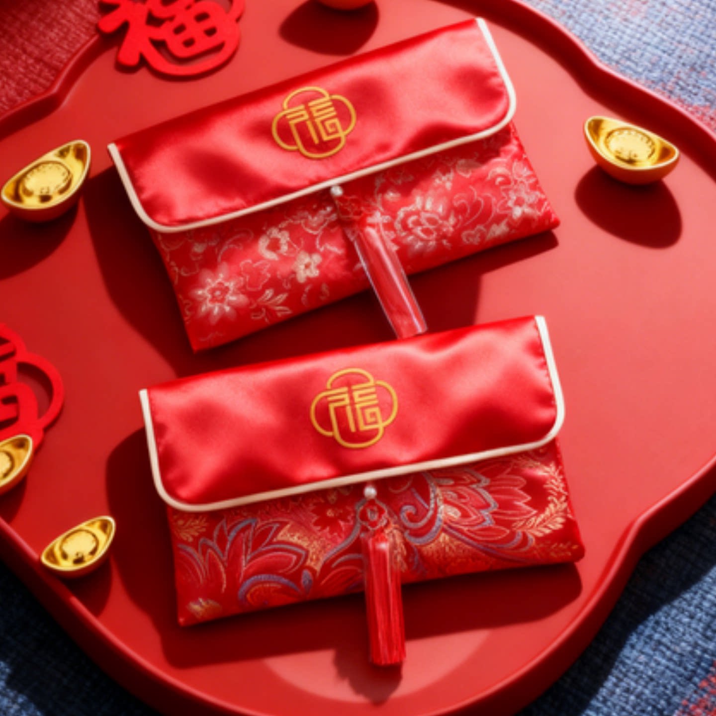 红色福字刺绣布艺首饰袋结婚高档婚礼改口费随礼万元喜包新年喜庆