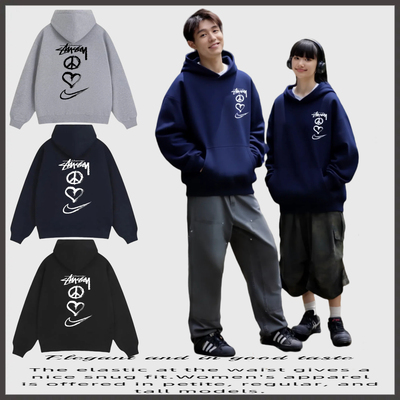 瑞斯图西美式爱心字母logo连帽卫衣STU美式潮牌宽松情侣款帽衫