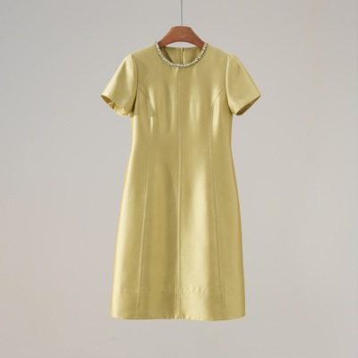 西子/【碧螺春】镶钻圆领短袖连衣裙喜妈妈礼服连衣裙/CQTJ1238