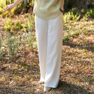 亚麻阔腿白色高级垂感通勤长裤女