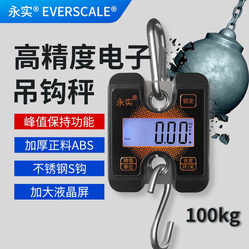 手提称拉力计峰值保持测拉力吊钩秤牛顿握力器可携式电子秤300kg