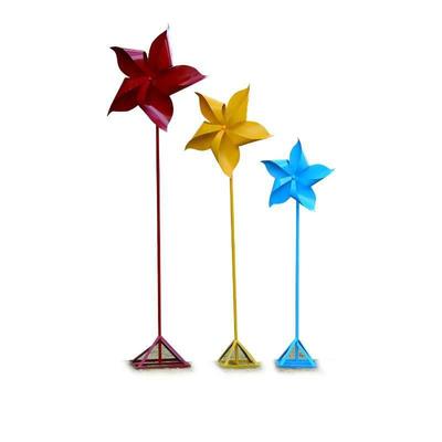 户外金属不锈钢大风车摆件铁艺彩色旋转五叶园林景观风动雕塑装饰