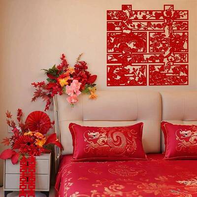 婚房布置套瀑装结喜婚男方新房卧室床F9985JSS头背景布仿真花字女