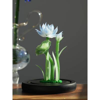 易博琉璃手工艺品荷花桌面摆件愈合玻璃罩保存花好运荷花装饰礼品