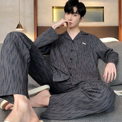 睡衣男春秋季纯棉长袖青少年家居服可外穿两件套薄款202.4新款上