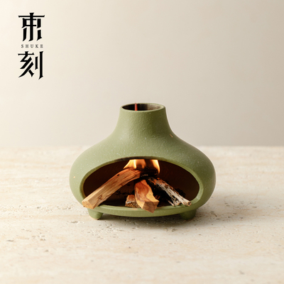 束刻中国传统绿小烟囱燃熏壁炉圣木鼠尾草香薰炉小众陶瓷香炉摆件