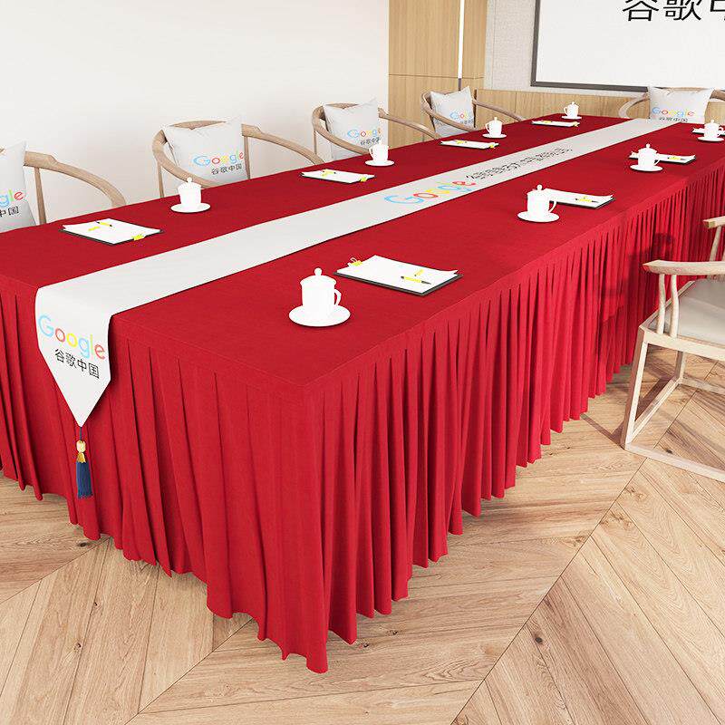 [真高级感]轻奢会议桌布带裙摆签到台绒布桌裙布套长方形活动商务