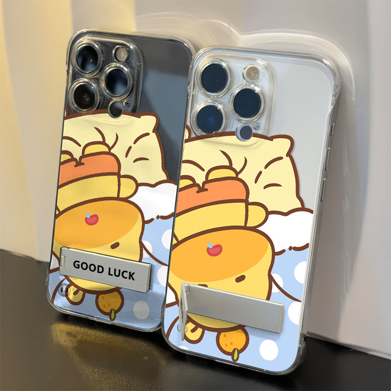 iPhone14可爱小米17MAX带支架荣耀600高级感苹果13硬透明卡通超薄无边框16ProMax适用15PLUS手机壳踢水豚噜噜