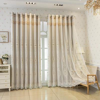欧帘式奢华花气08352布纱一体全大遮光窗帘客厅卧室遮阳布刺绣绣