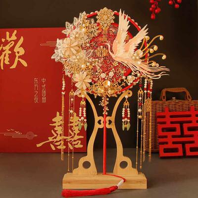 团扇新娘结婚diy材料包中式古风高级秀禾服重工双面双色手工喜扇