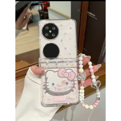 日韩摇摇乐kt猫支架适用华为pocket2折叠屏手机壳小米mixflip个性三星zflip6手链OPPOFindN3Flip荣耀vivo透明