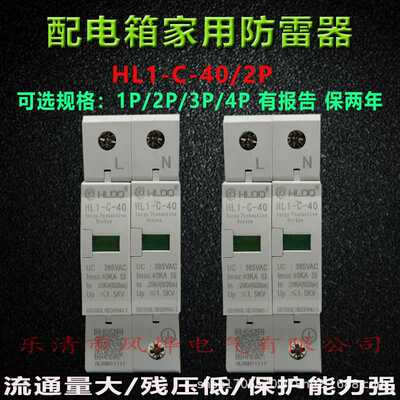 沪雷电源浪涌保护器HL1-C40/2P两相家用配电箱SPD避防雷器模块