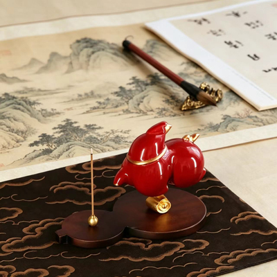 [灵犀宝阁]马上有财陶瓷唐马新中式线香盘香器马年伴手礼创意礼盒