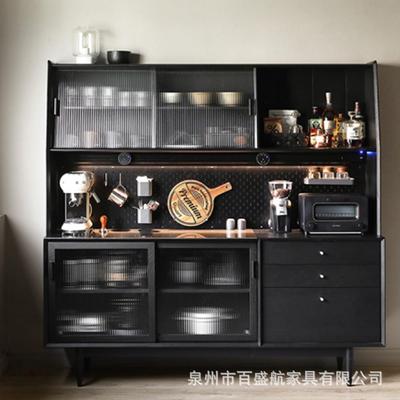 北欧简约实木餐边柜客厅实木靠墙一体收纳柜带洞洞板电力轨道柜子