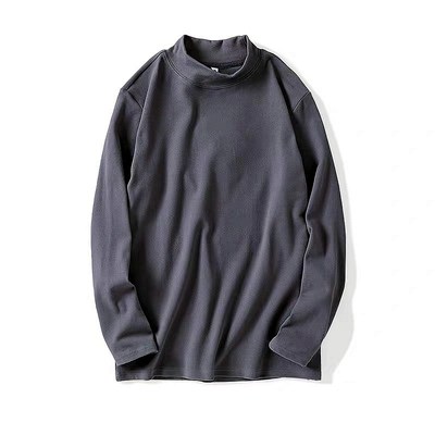 2024秋冬季新款半高领打底衫男士磨毛内搭中领双面德绒长袖秋衣男