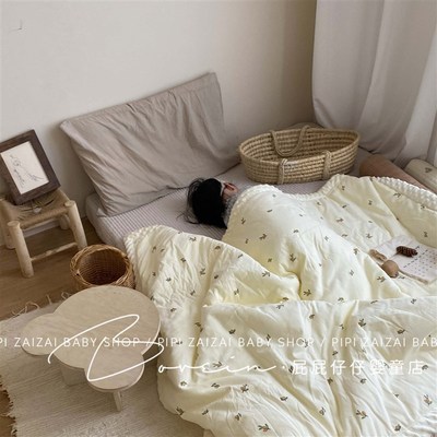 婴儿盖毯春秋冬毛毯子纯安抚宝宝棉柔软纱布毯豆豆毯空调被幼儿园