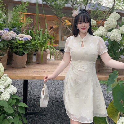 37253/37252夏季新款胖mm大码连衣裙新中式国风改良温柔旗袍裙