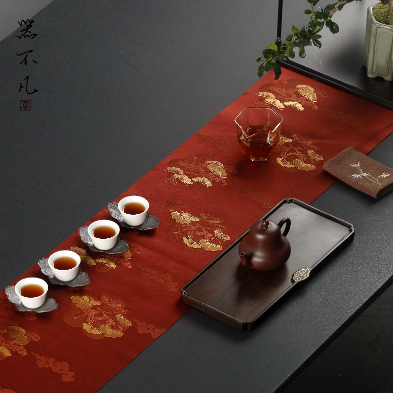 云松织锦茶席新中式禅意桌旗高端轻奢日式茶旗茶巾茶台茶桌布茶垫