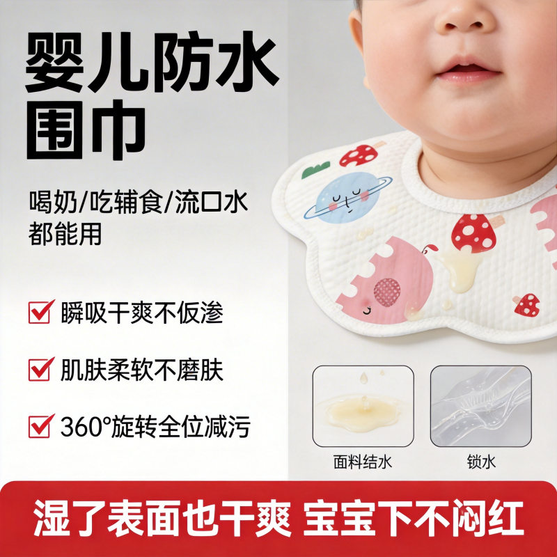 一次性口水巾新生婴儿吸水吐奶垫男宝宝女可旋转围嘴围兜四季款