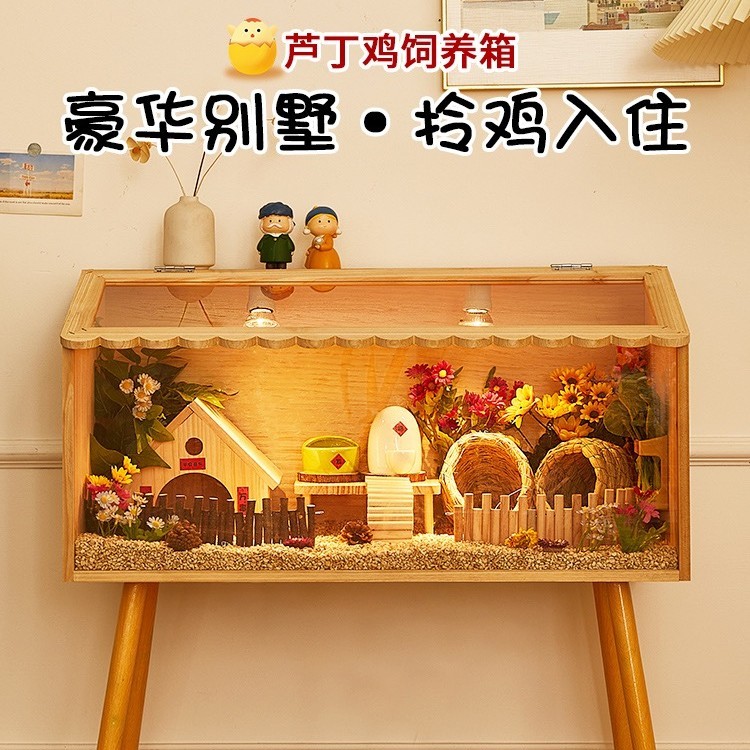 芦丁鸡饲养箱实木卢丁鸡专用笼全套造景仓鼠笼宠物鸡窝笼养箱恒温