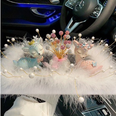 汽车摆件一鹿有你一路平安小鹿高端镶钻汽车车载摆件内饰装饰