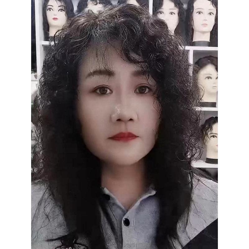 假发女瑞士网卷发片真人发丝中老年妈妈发型羊毛卷半扎可盘发假发