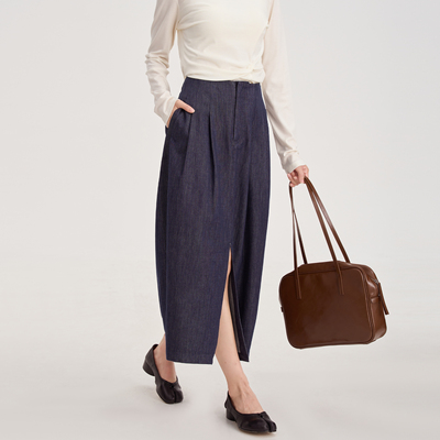 张小某梨形定制 棉混纺柔软透气前开叉连腰牛仔半身裙1BZ03Q1947