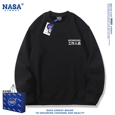 NASA联名冒充工作人员恶搞趣味文字圆领卫衣男女宽松休闲薄款上衣