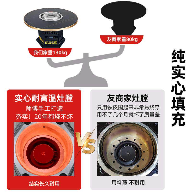 自净化无烟火锅桌子东北铁锅炖灶台桌地锅鸡专用桌商用岩板火锅桌