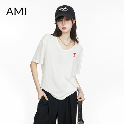 AMI官方2026美式白色短袖t恤女夏新款潮牌正品小个子休闲百搭上衣