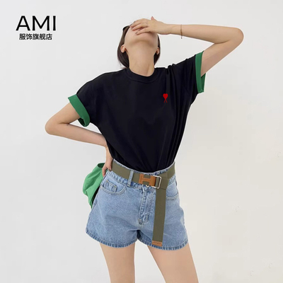 AMI官方旗舰店美式复古撞色短袖t恤女夏季宽松潮牌正品设计感半袖