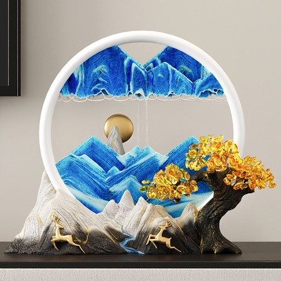 黄水晶发财树流沙画摆件创意客厅玄关办公室装饰U品乔迁开业礼物